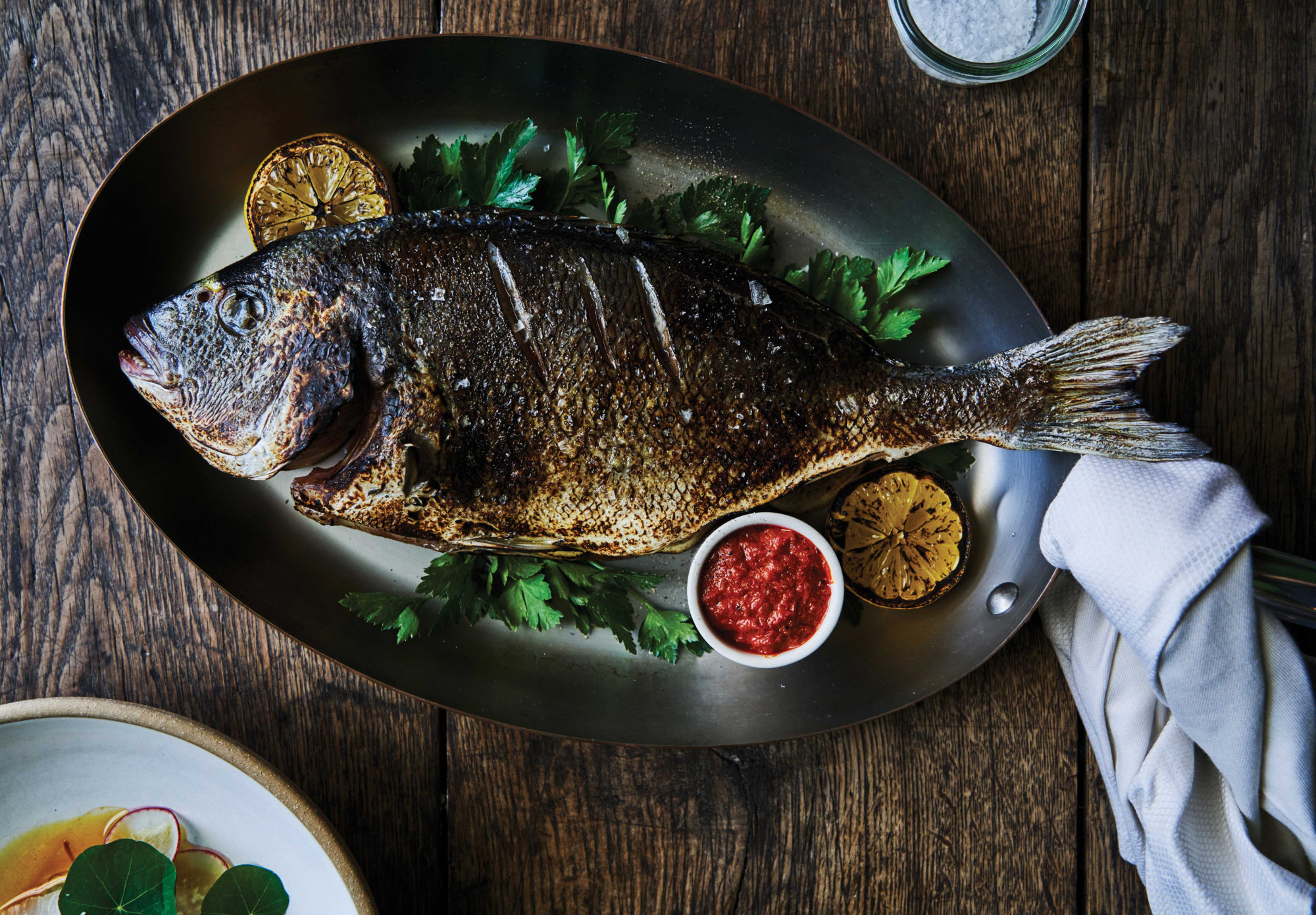 Whole Roasted Sea Bream with Romesco Sauce Recipe - Sunset Magazine